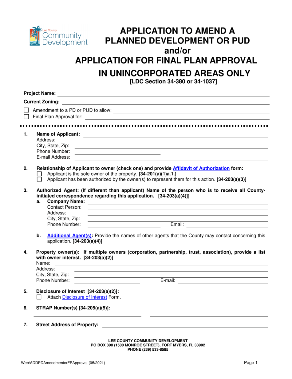 Lee County, Florida Application to Amend a Planned Development or Pud ...