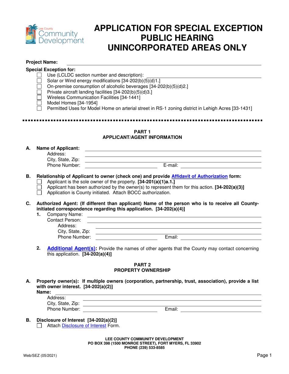 Lee County, Florida Application for Special Exception Public Hearing ...