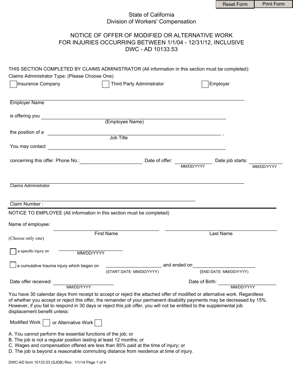 DWC-AD Form 10133.53 - Fill Out, Sign Online and Download Fillable PDF ...
