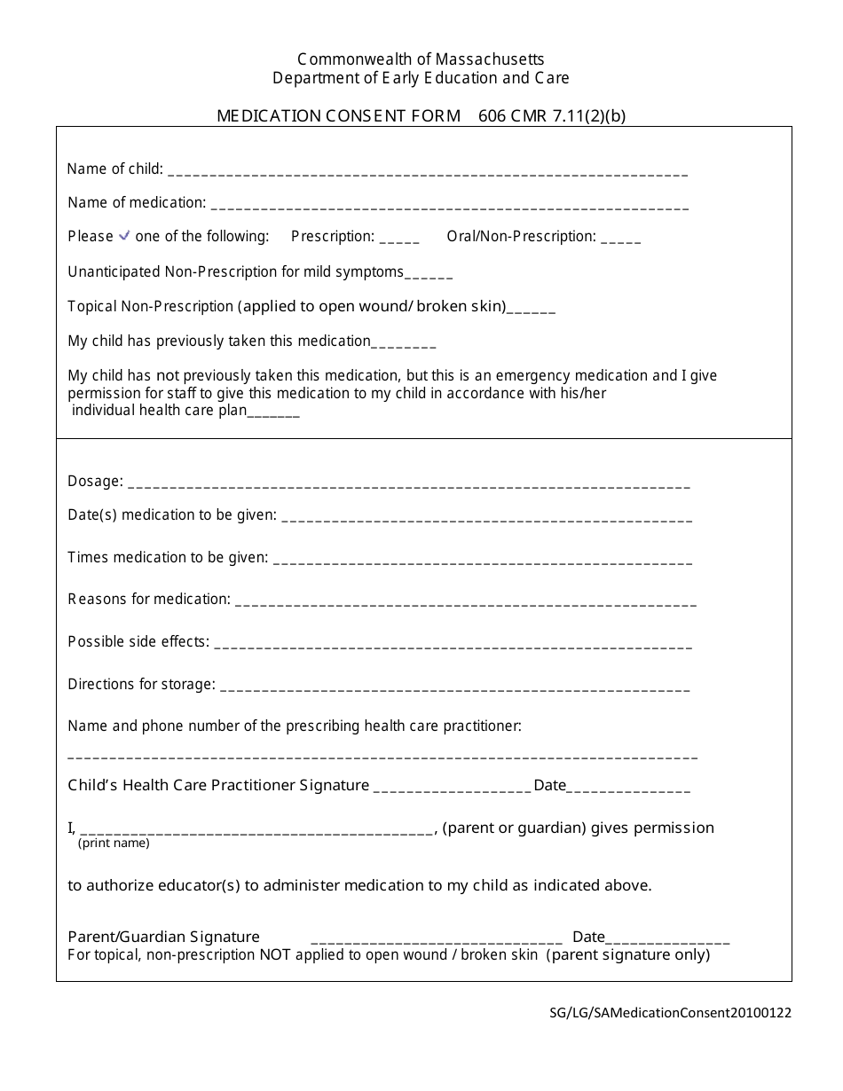 Massachusetts Medication Consent Form - Fill Out, Sign Online and ...