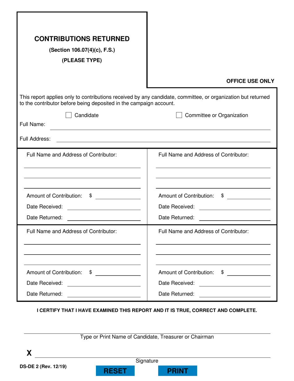 Form DS-DE2 - Fill Out, Sign Online and Download Fillable PDF, Florida ...