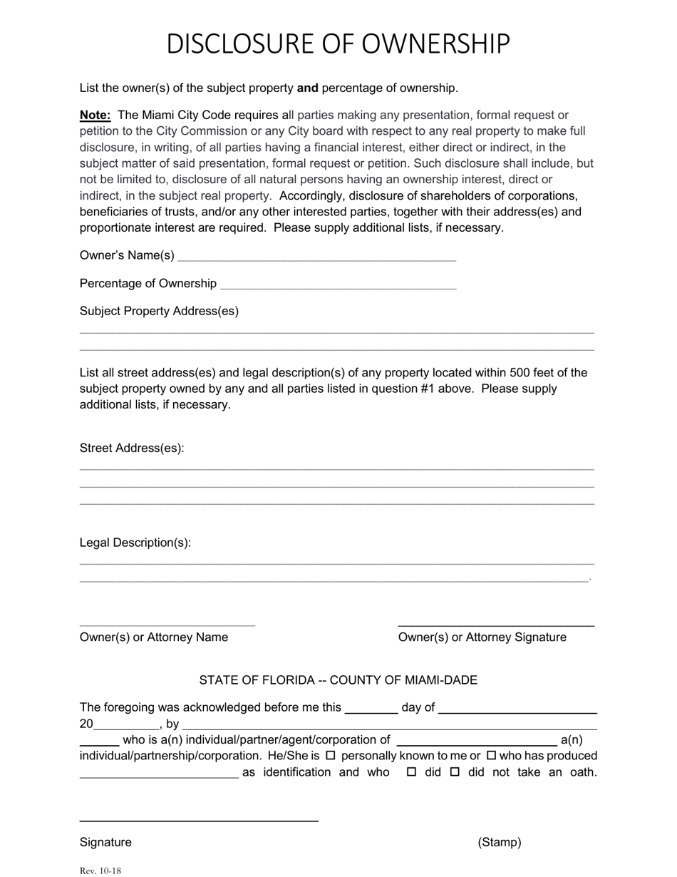 City of Miami, Florida Disclosure of Ownership - Fill Out, Sign Online ...