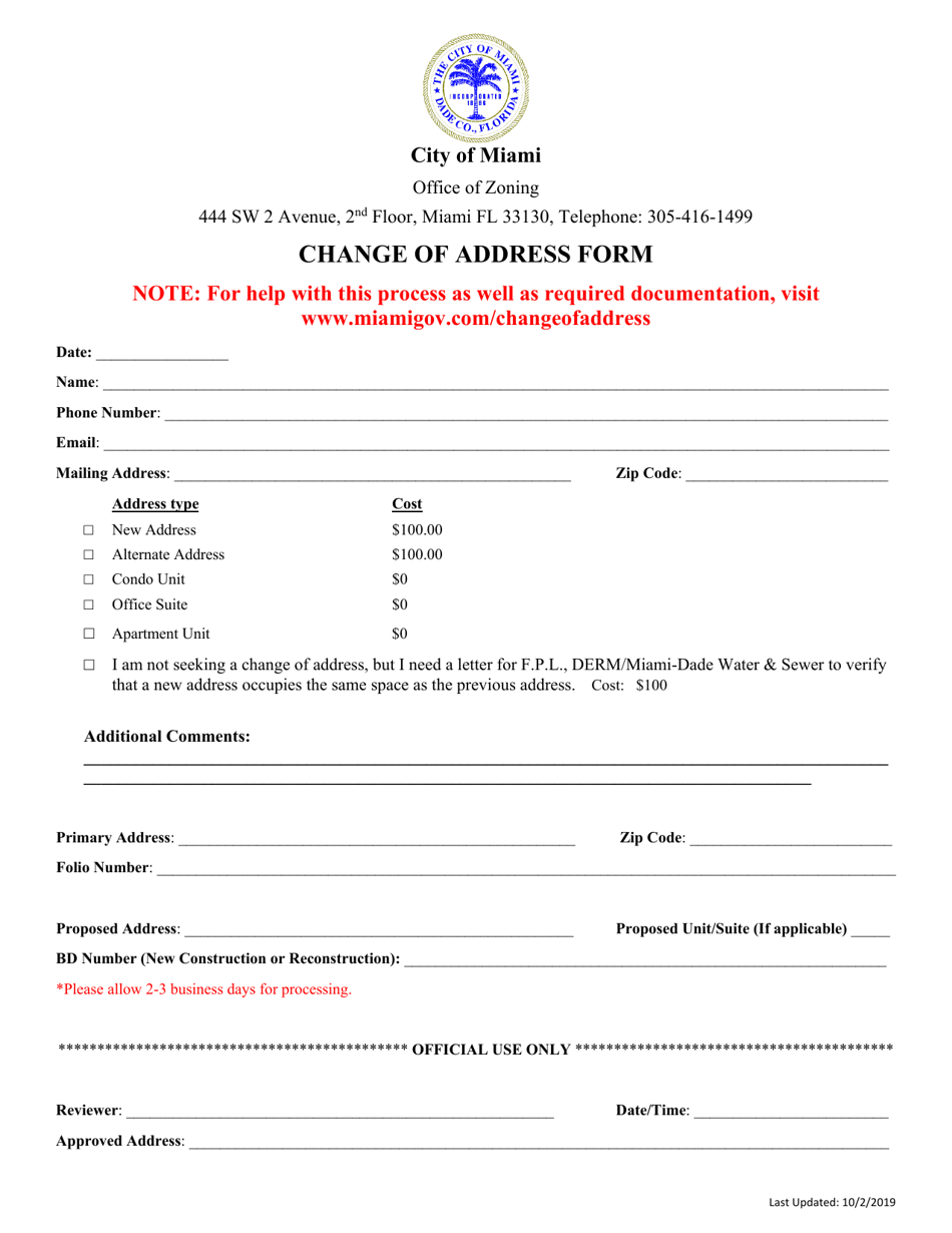 City of Miami, Florida Change of Address Form - Fill Out, Sign Online ...