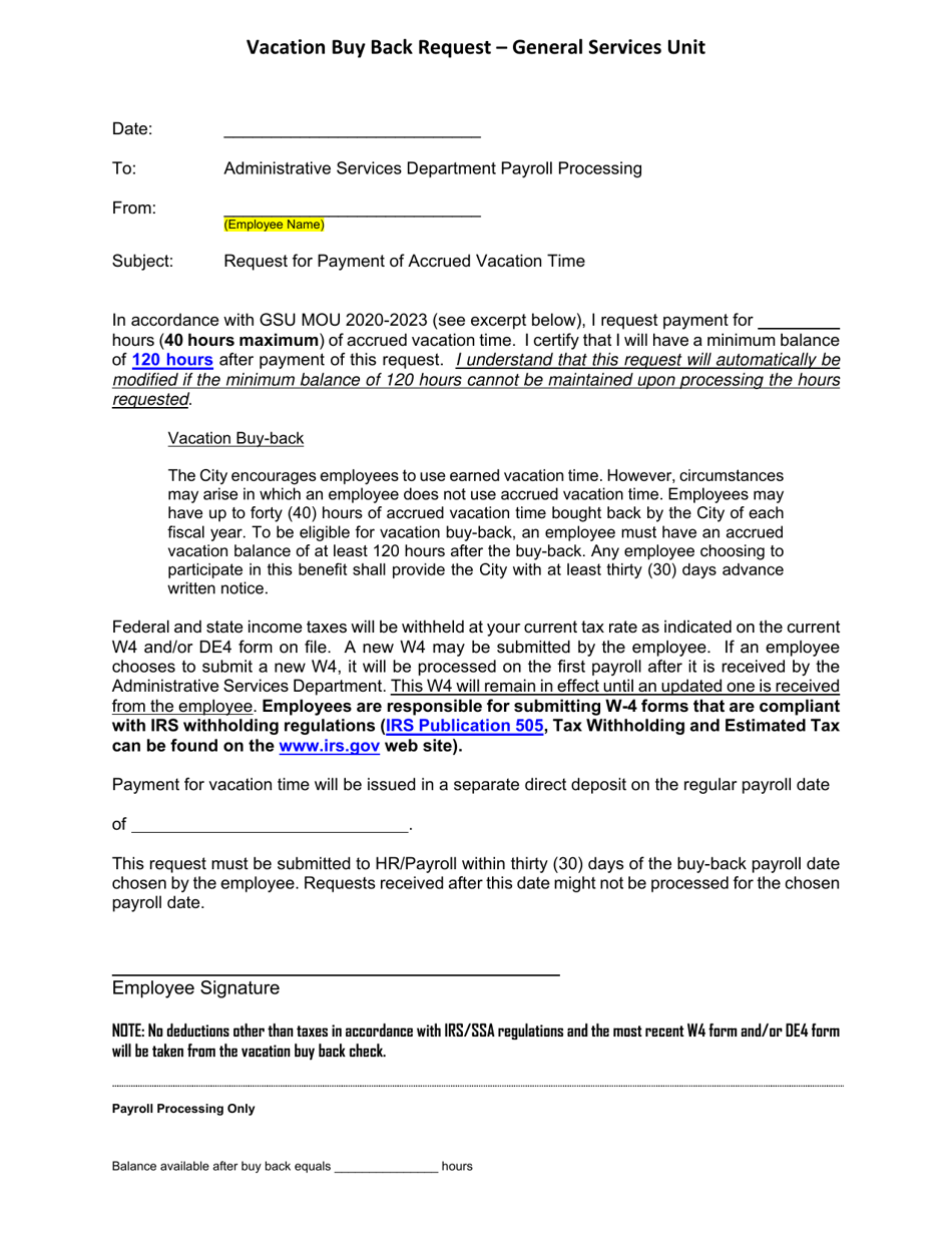City of Reedley, California Vacation Buy Back Request - General ...