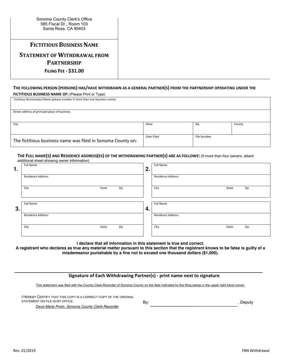 County of Sonoma, California Fictitious Business Name Statement of ...