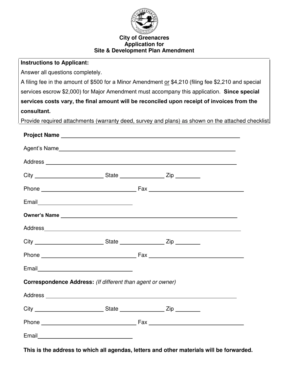 City of Greenacres, Florida Application for Site & Development Plan ...