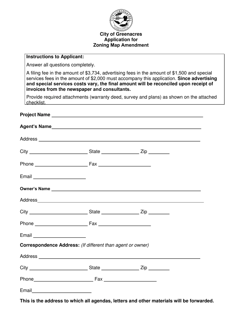 City of Greenacres, Florida Application for Zoning Map Amendment - Fill ...
