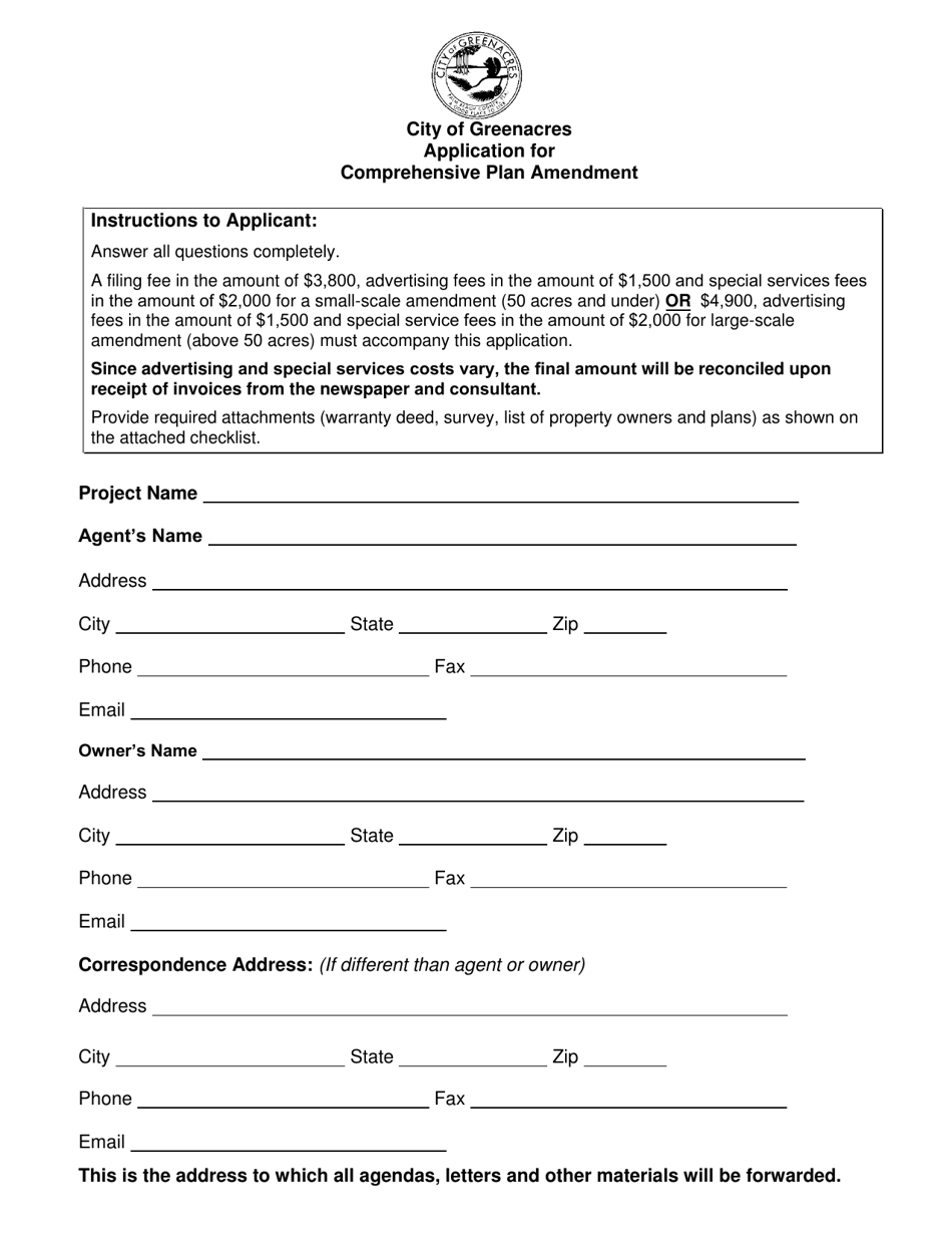 City of Greenacres, Florida Application for Comprehensive Plan Amendment - Fill Out, Sign Online ...