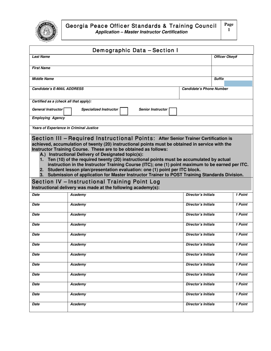Georgia (United States) Application - Master Instructor Certification ...