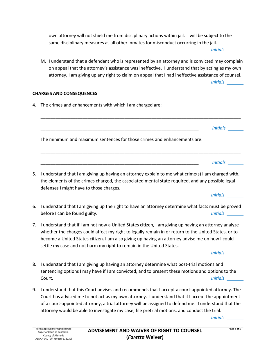 Form ALA CR-060 - Fill Out, Sign Online and Download Printable PDF, County of Alameda ...