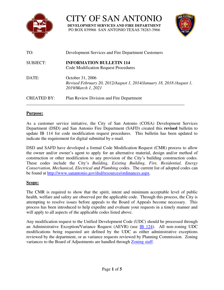 City of San Antonio, Texas Code Modification Request Application - Fill ...