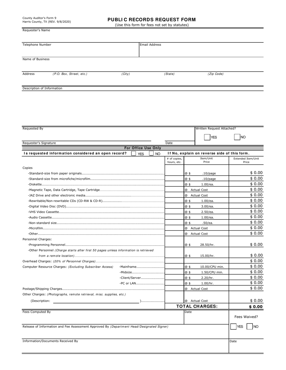Form 9 - Fill Out, Sign Online and Download Fillable PDF, Harris County ...