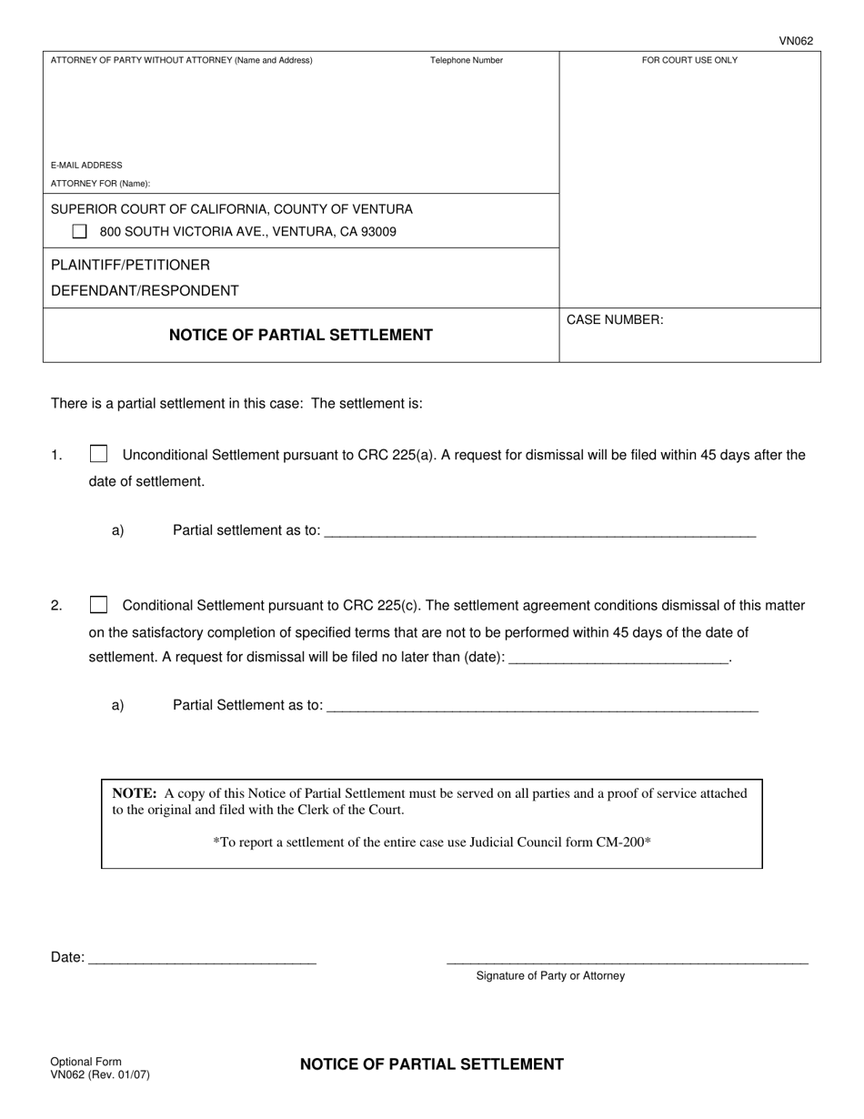 Notice Of Conditional Settlement California Form at Jesse Gisborne blog
