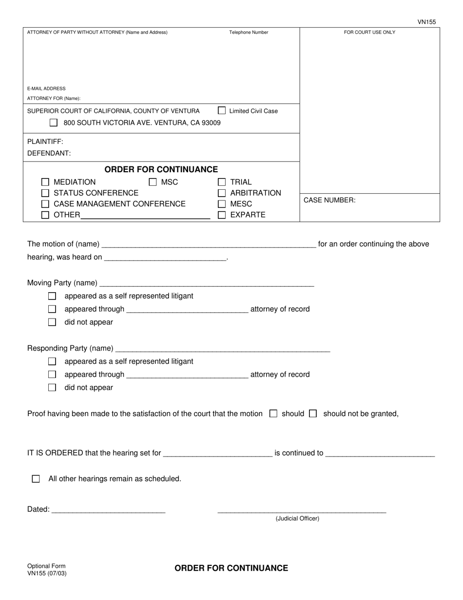 Form VN155 - Fill Out, Sign Online and Download Fillable PDF, County of ...
