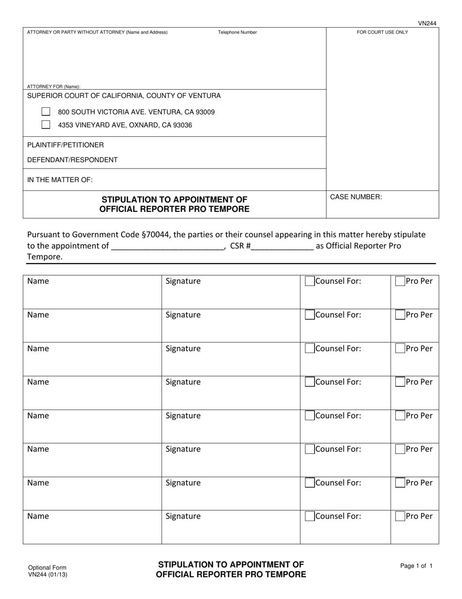 Form VN244 - Fill Out, Sign Online and Download Fillable PDF, County of ...