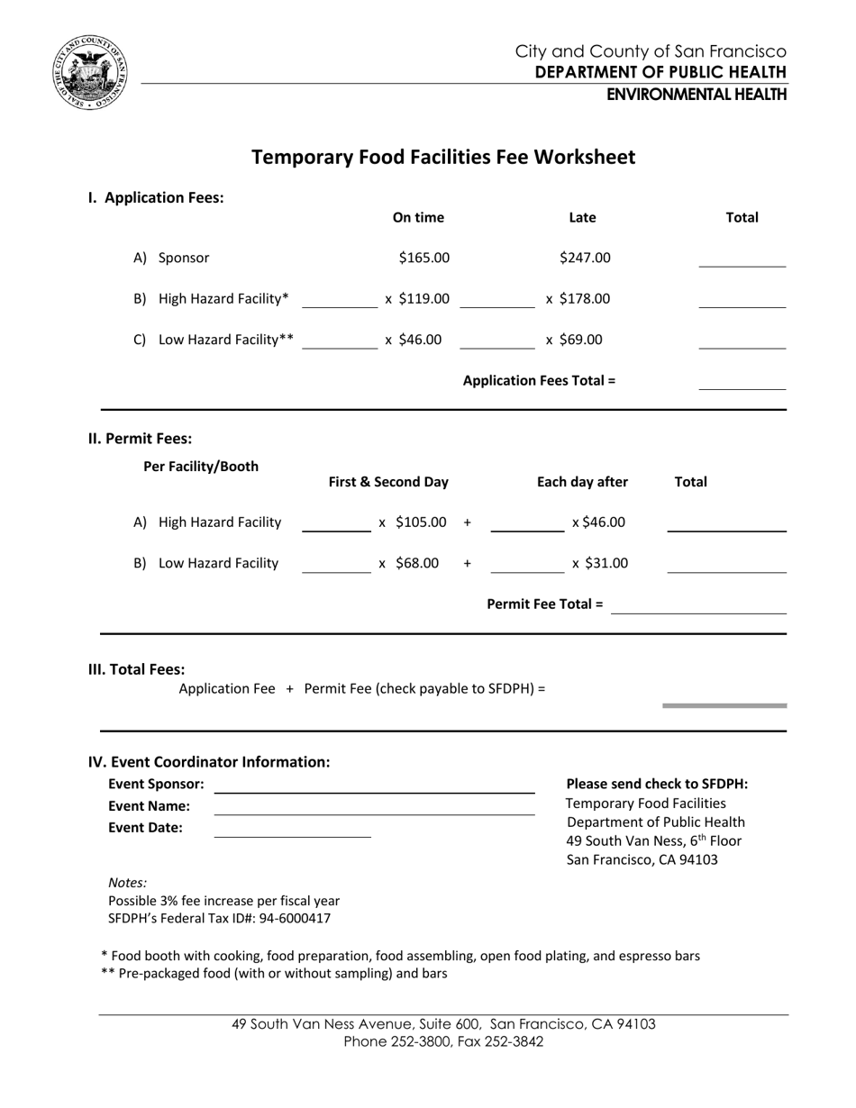 City and County of San Francisco, California Temporary Food Facilities ...