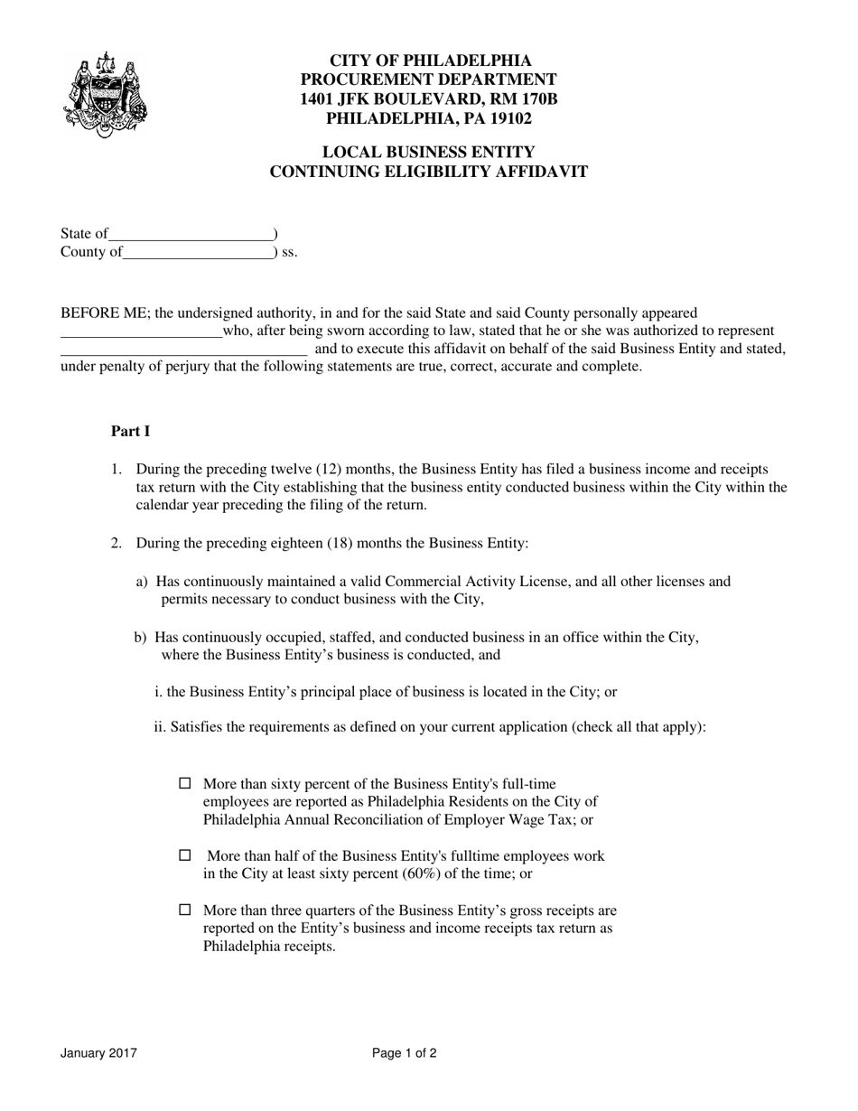 City of Philadelphia, Pennsylvania Local Business Entity Continuing ...