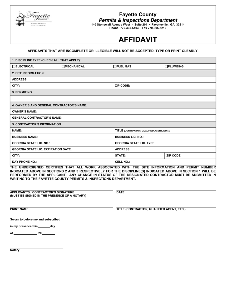 Fayette County, Georgia (United States) Affidavit - Fill Out, Sign ...