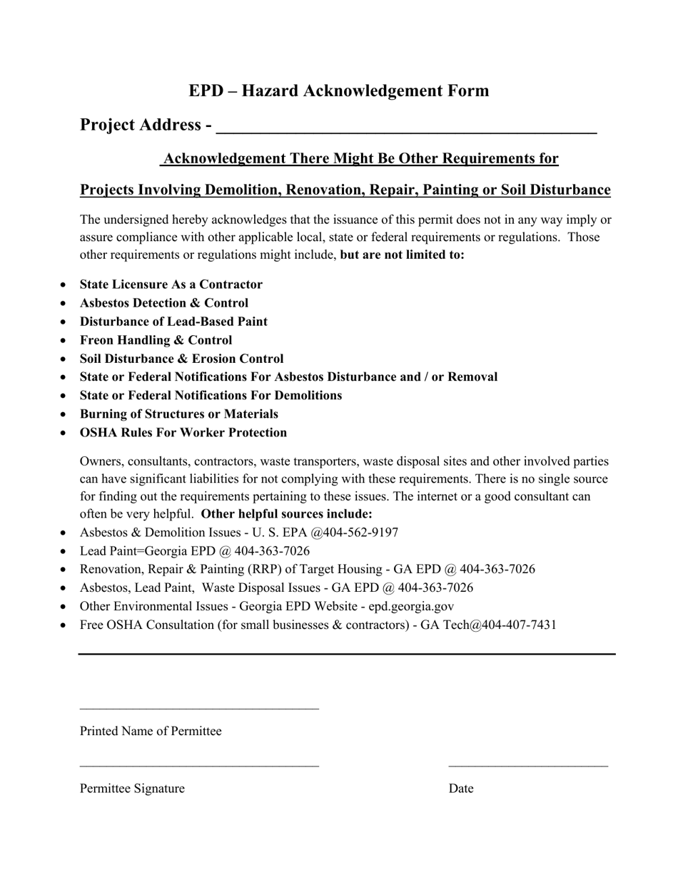 Fayette County, Georgia (United States) Epd - Hazard Acknowledgement ...