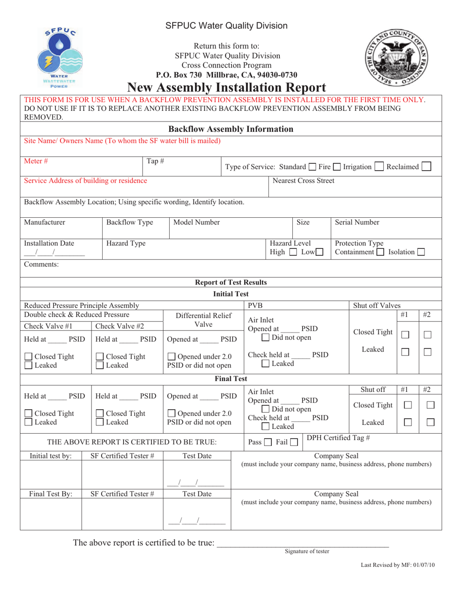 City and County of San Francisco, California New Assembly Installation ...