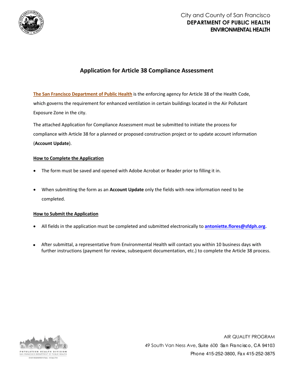 City and County of San Francisco, California Application for Article 38 ...
