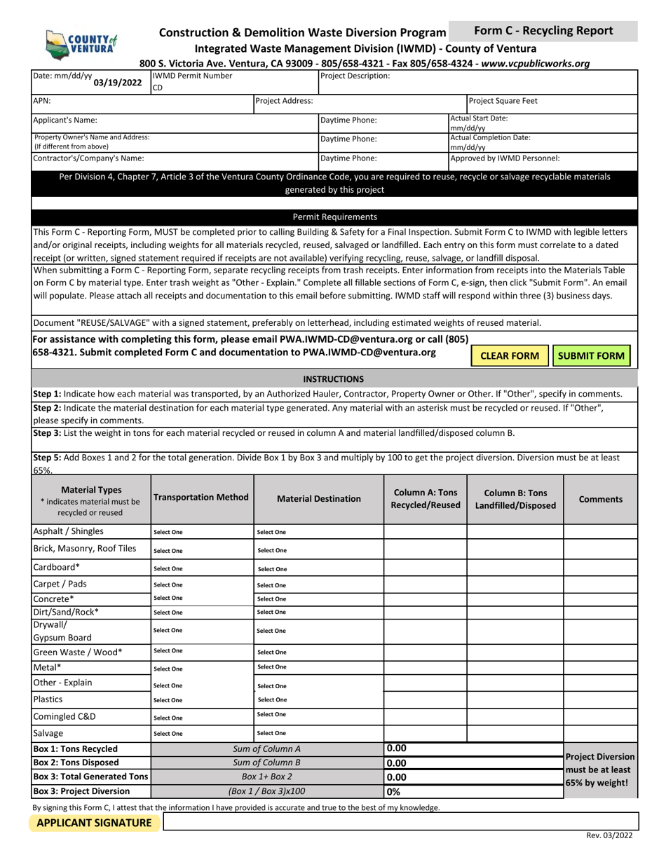 Form C - Fill Out, Sign Online and Download Fillable PDF, County of ...