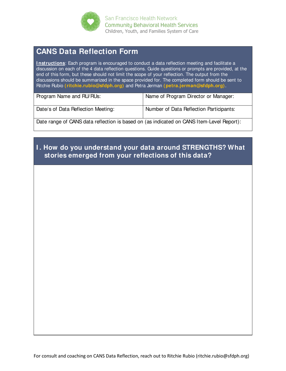 City and County of San Francisco, California Cans Data Reflection Form ...