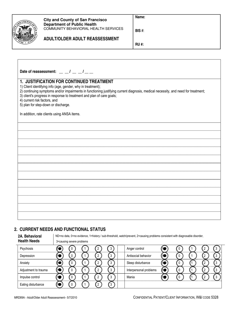 City and County of San Francisco, California Adult/Older Adult ...