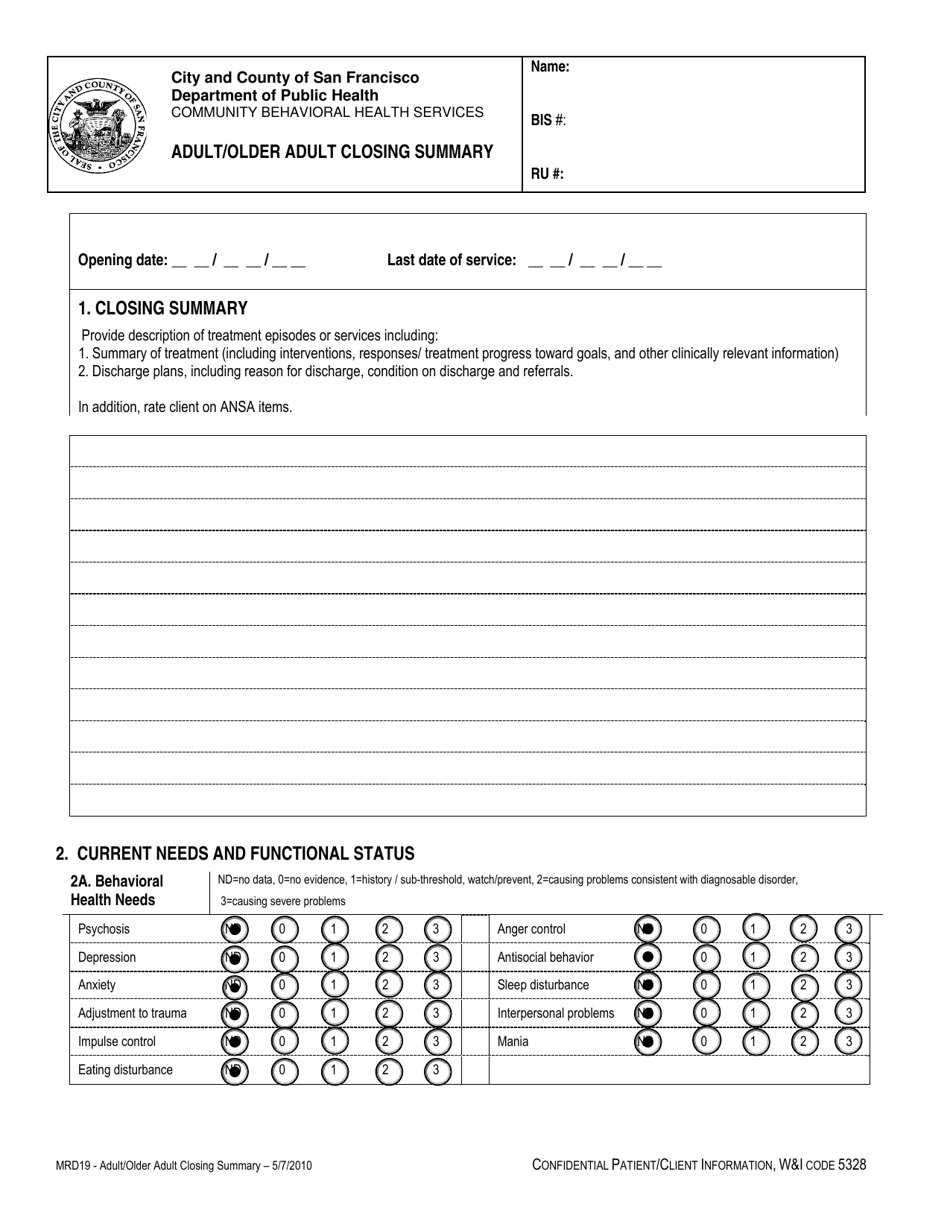 Form MRD19 - Fill Out, Sign Online and Download Fillable PDF, City and ...
