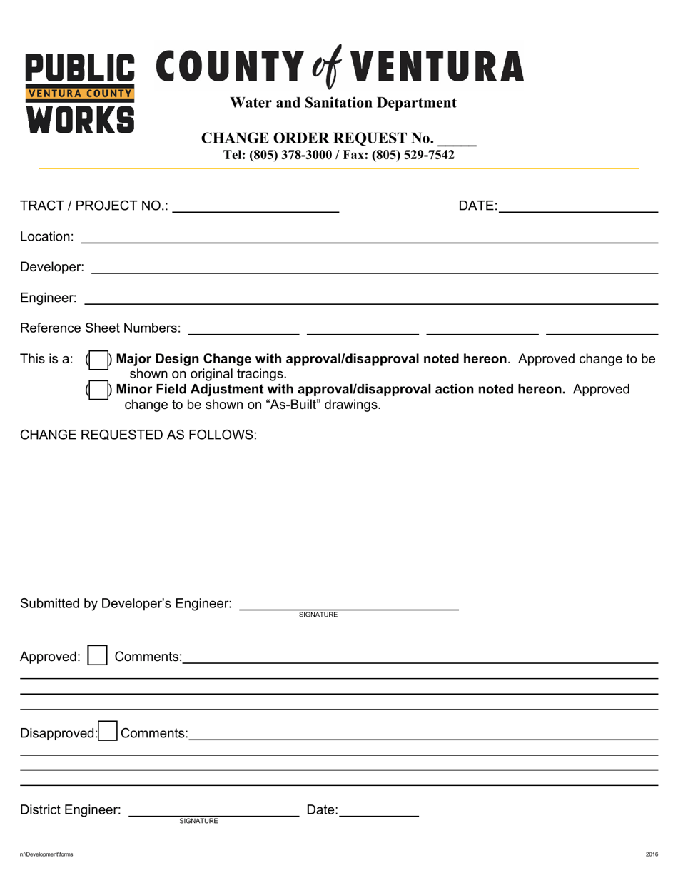 County of Ventura, California Contractor Request Form - Fill Out, Sign ...