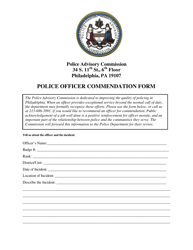 City of Philadelphia, Pennsylvania Police Officer Commendation Form ...