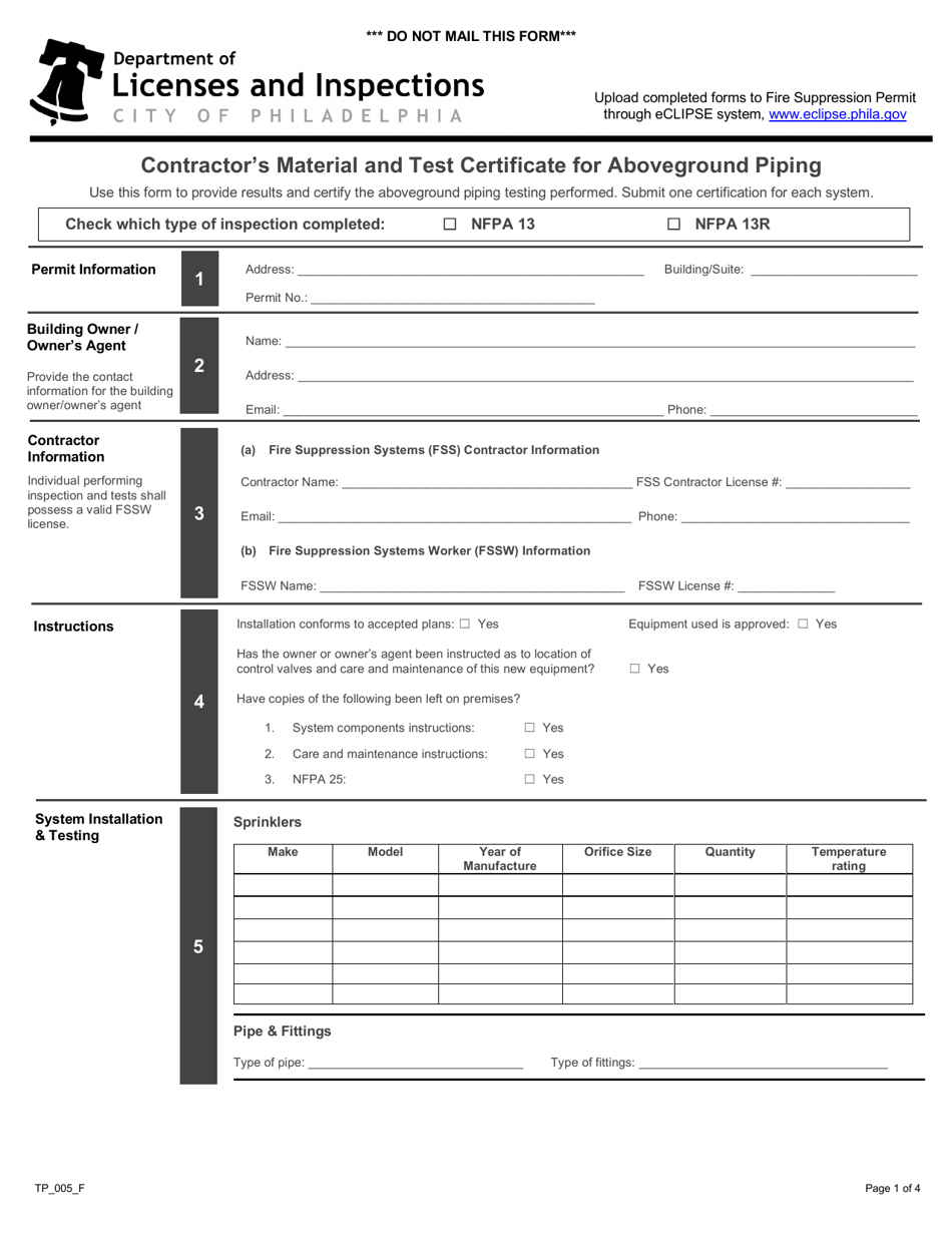 Form TP_005_F - Fill Out, Sign Online and Download Fillable PDF, City of Philadelphia ...