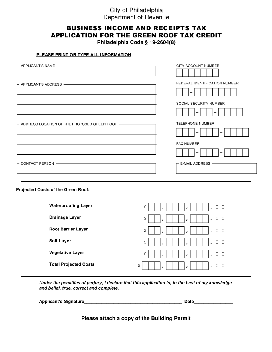 City of Philadelphia, Pennsylvania Application for the Green Roof Tax ...