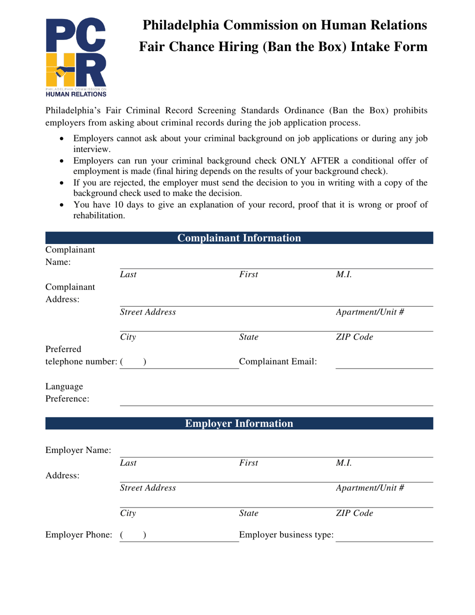 City of Philadelphia, Pennsylvania Fair Chance Hiring (Ban the Box ...