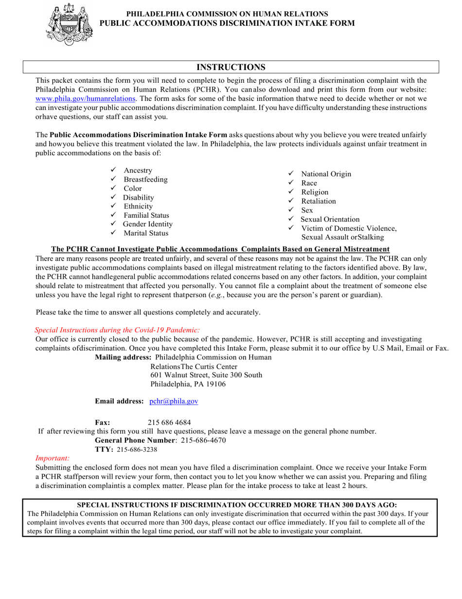 City of Philadelphia, Pennsylvania Public Accommodations Discrimination ...