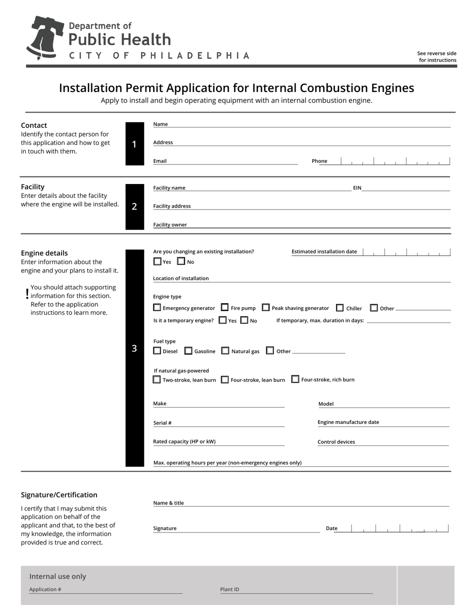 City of Philadelphia, Pennsylvania Installation Permit Application for ...