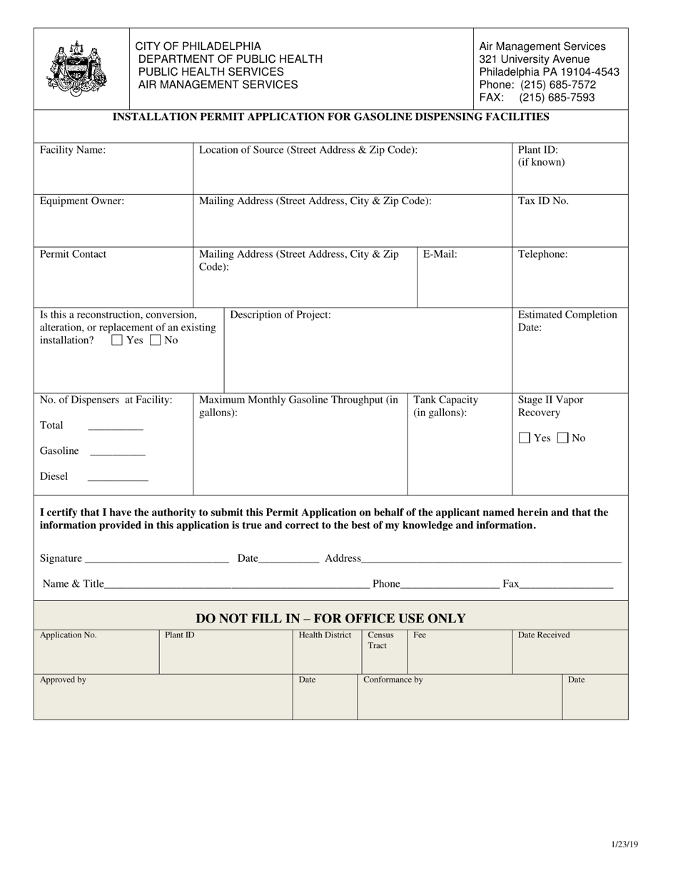 City of Philadelphia, Pennsylvania Installation Permit Application for ...
