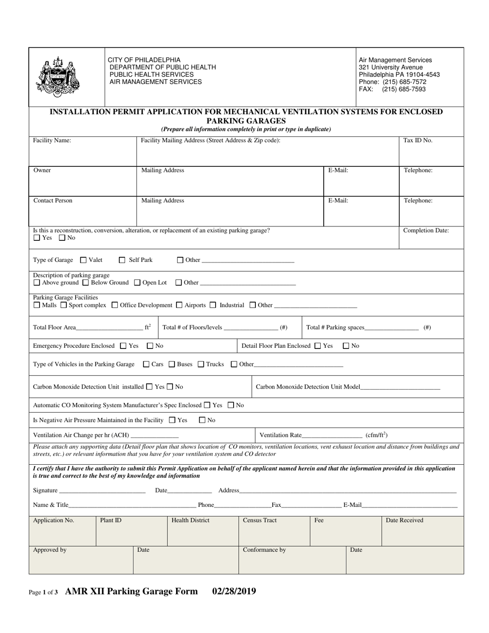 City of Philadelphia, Pennsylvania Installation Permit Application for ...