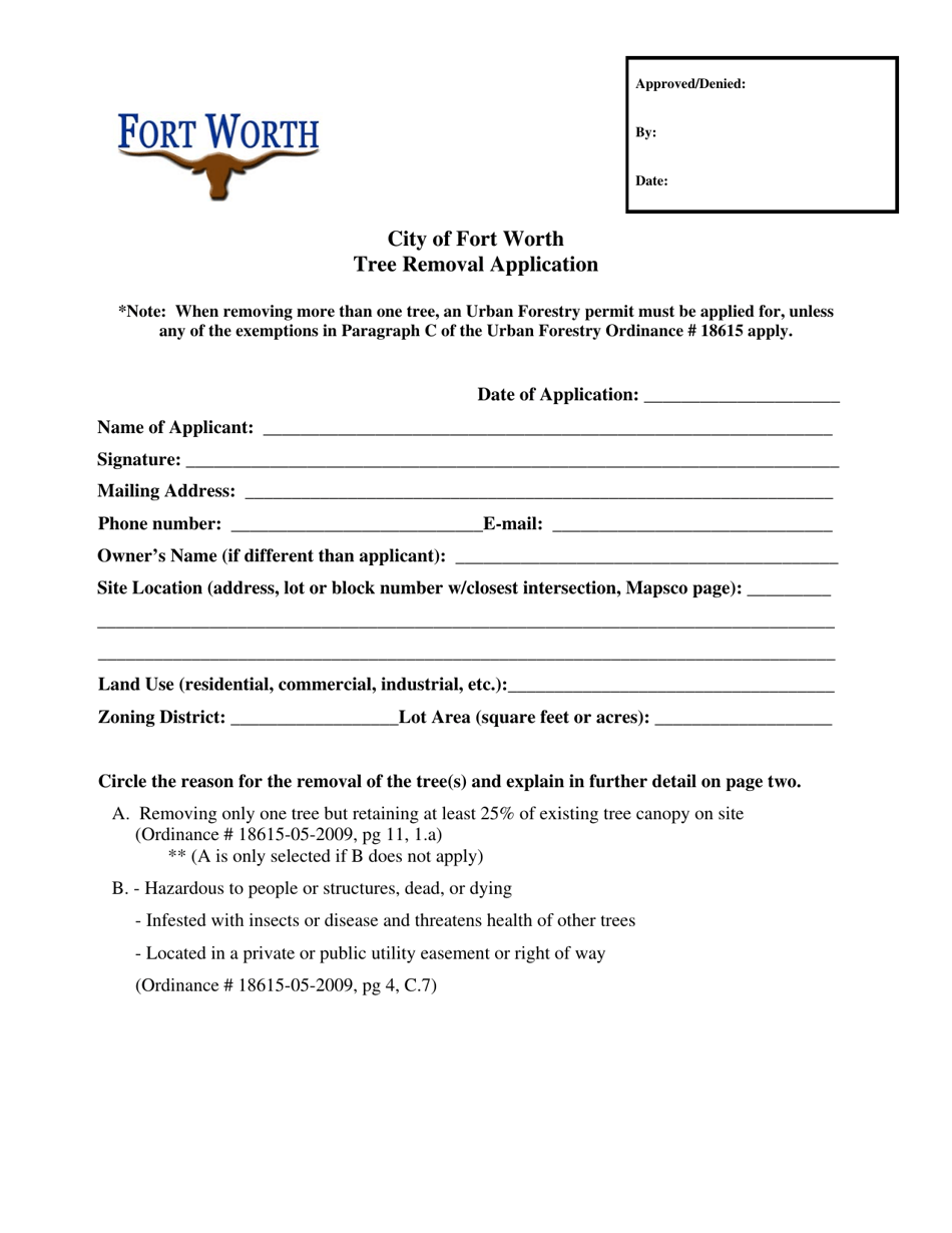 City of Fort Worth, Texas Tree Removal Application - Fill Out, Sign ...