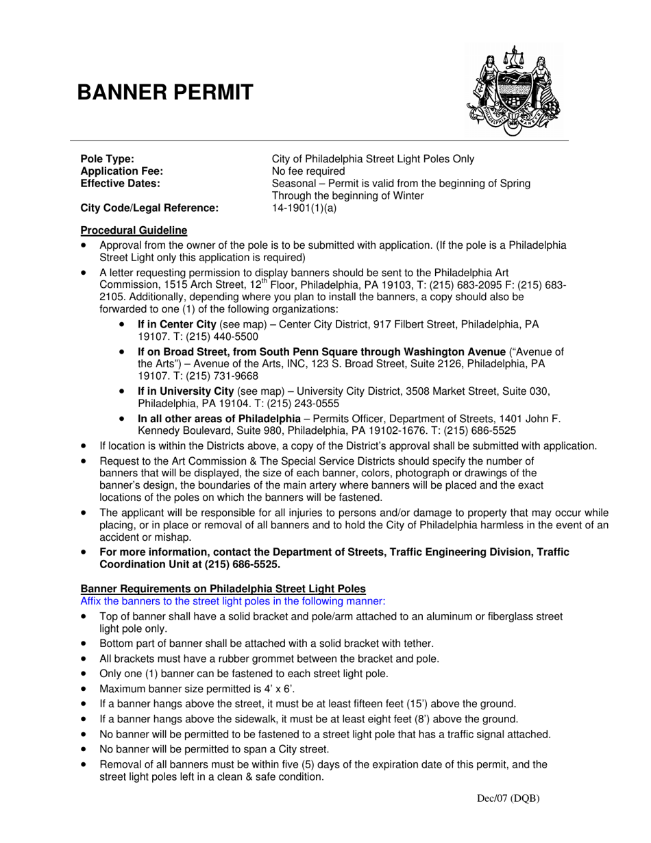 City of Philadelphia, Pennsylvania Banners Application - Fill Out, Sign ...