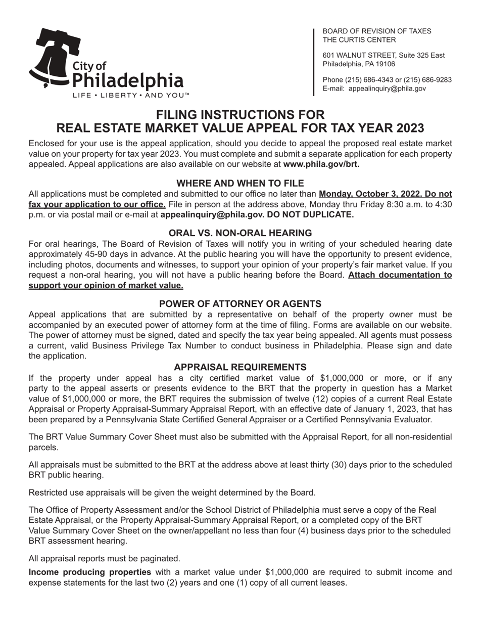 2023 City of Philadelphia, Pennsylvania Real Estate Market Value Appeal ...