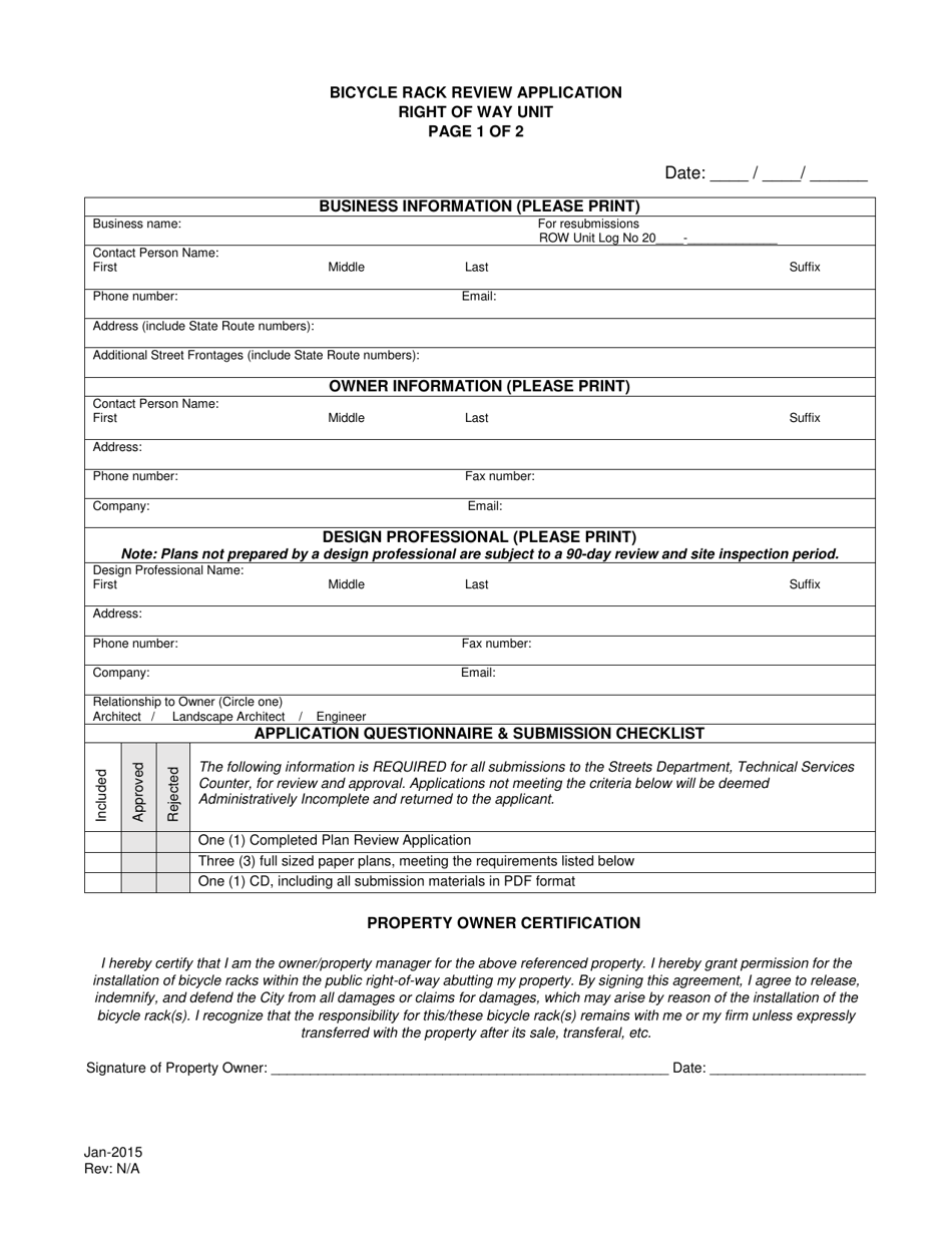 City of Philadelphia, Pennsylvania Bicycle Rack Review Application ...