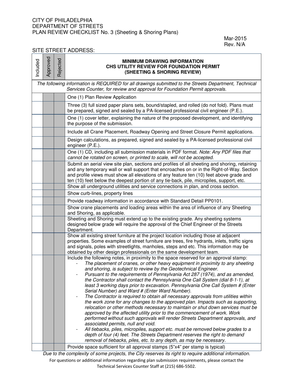 City of Philadelphia, Pennsylvania Plan Review Checklist No. 3 ...