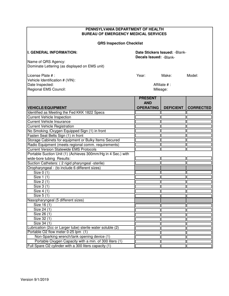 City of Philadelphia, Pennsylvania Qrs Inspection Checklist - Fill Out ...