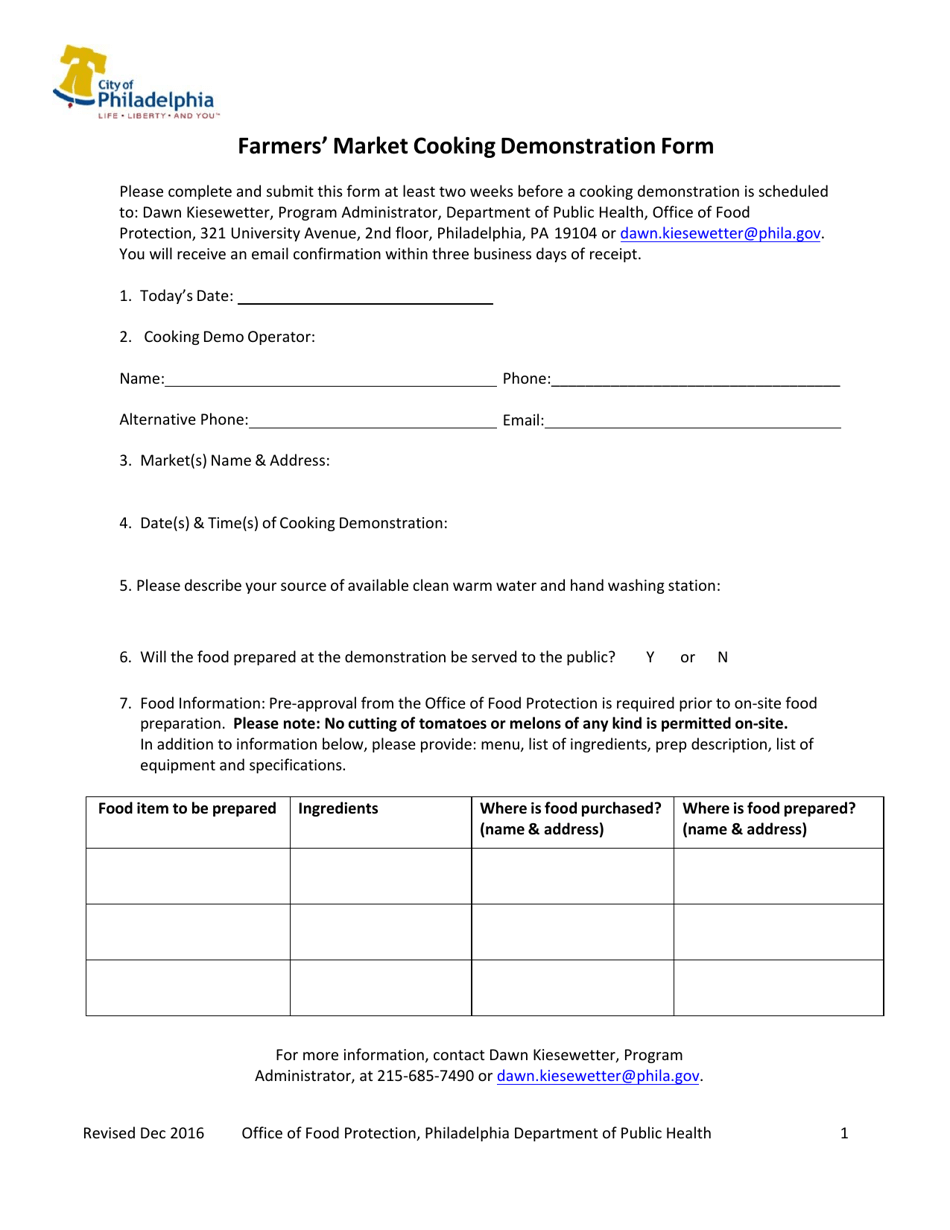 City of Philadelphia, Pennsylvania Farmers' Market Cooking ...