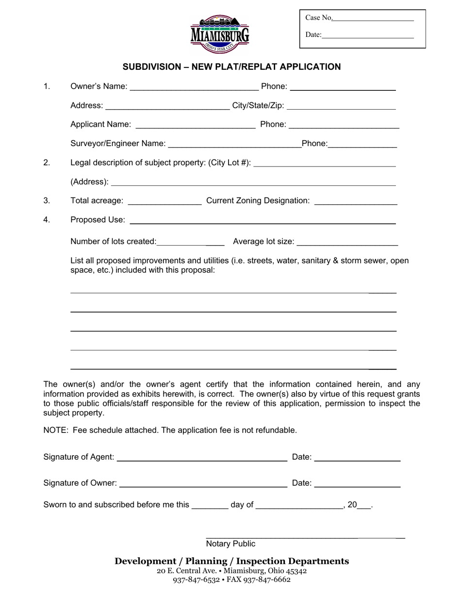 City of Miamisburg, Ohio Subdivision - New Plat/Replat Application ...