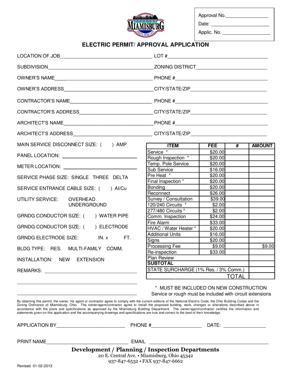 City of Miamisburg, Ohio Electric Permit/Approval Application - Fill ...