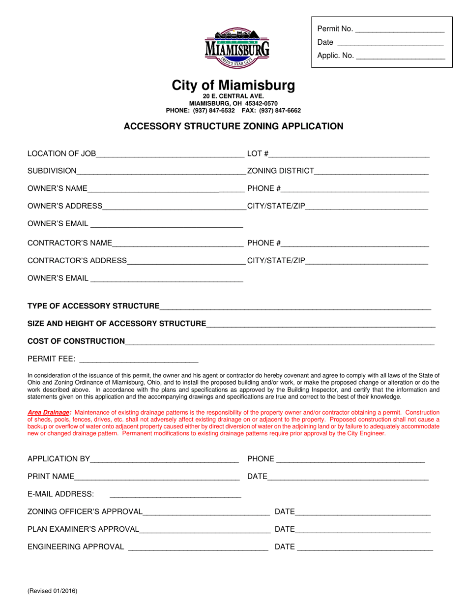 City of Miamisburg, Ohio Accessory Structure Zoning Application - Fill ...