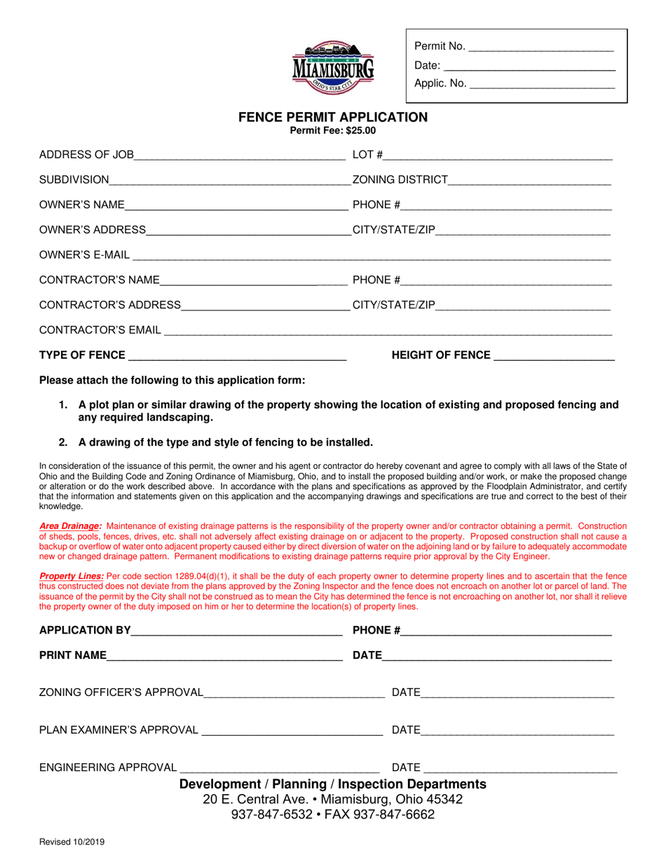 City of Miamisburg, Ohio Fence Permit Application - Fill Out, Sign ...