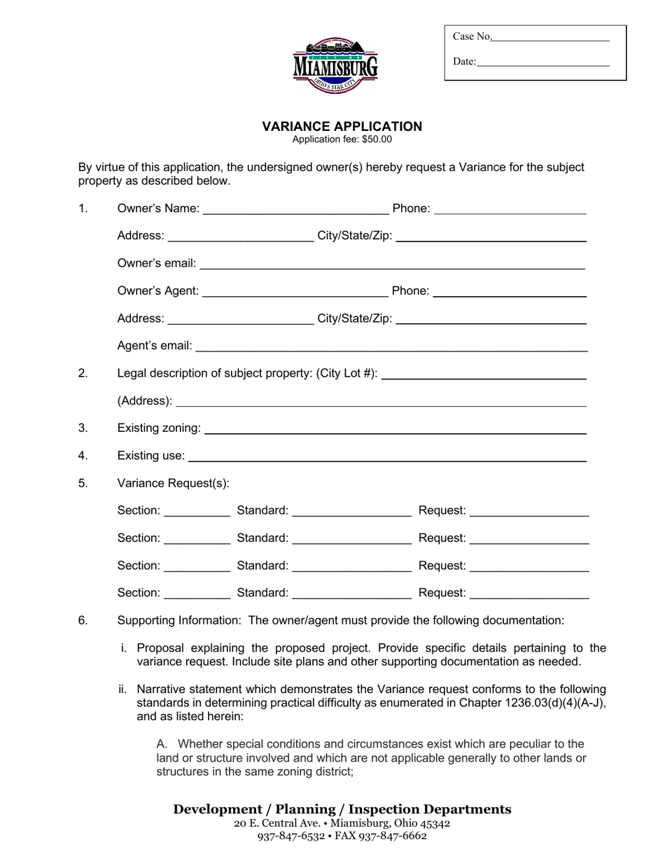 City of Miamisburg, Ohio Variance Application - Fill Out, Sign Online ...